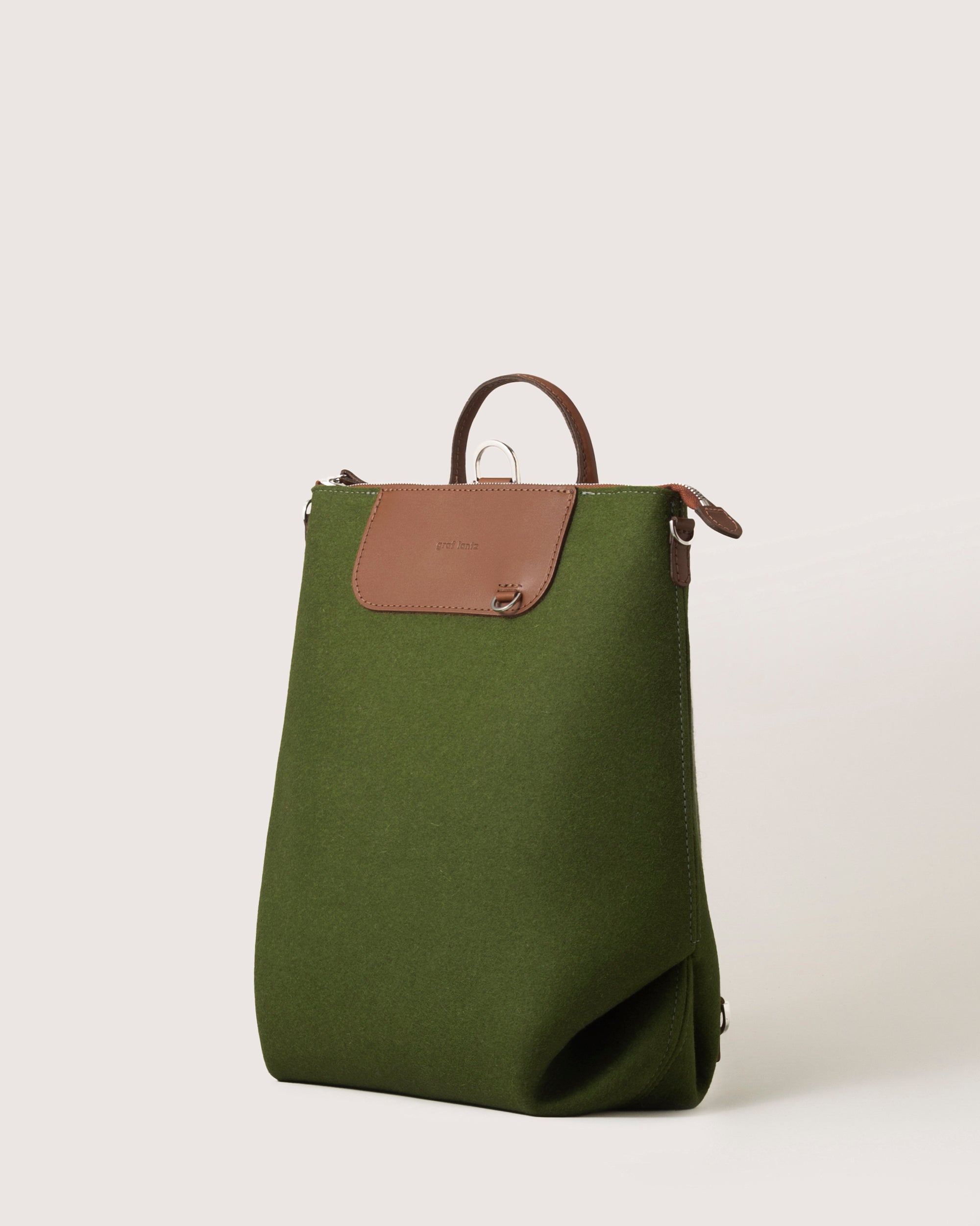 Merino Wool Felt and Leather Bedford Backpack in Charcoal and ...