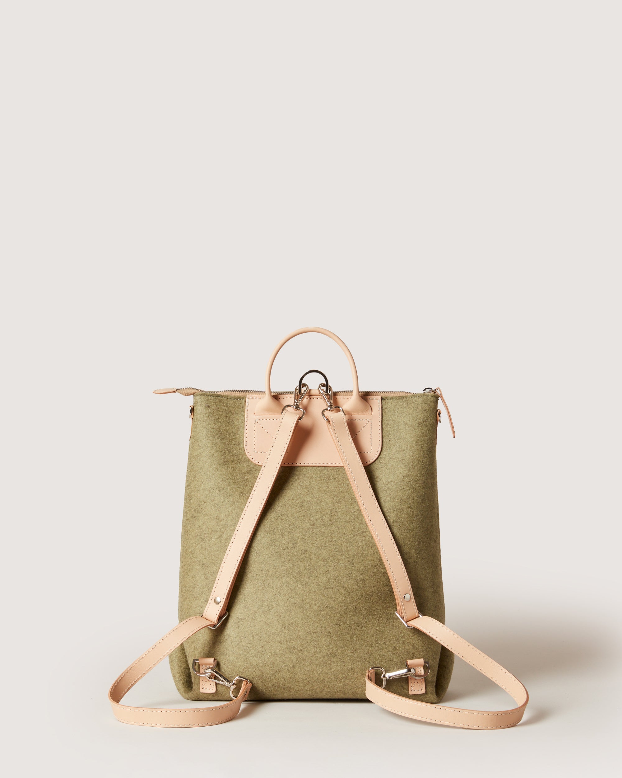 Merino Wool Felt and Leather Midi Bedford Backpack in Gray and Beige ...