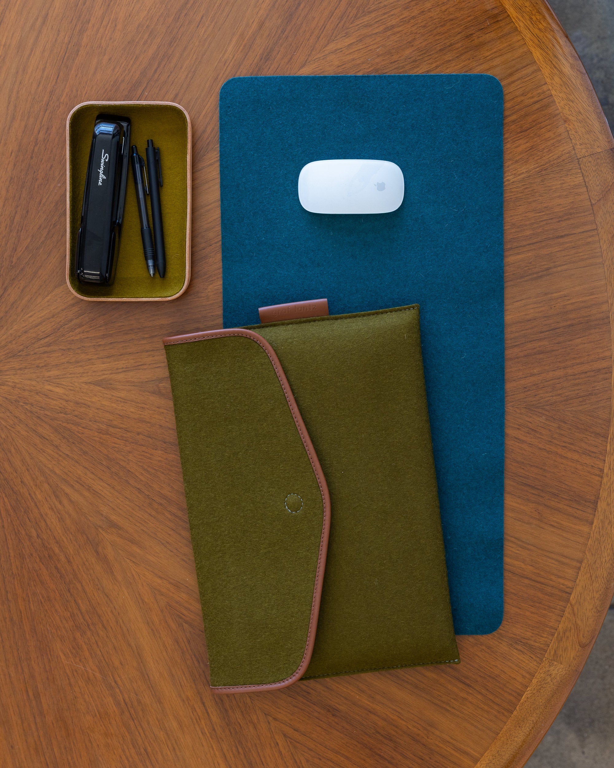 Medium Mosen Merino Wool Felt Workspace Desk Pad in Granite | Graf Lantz